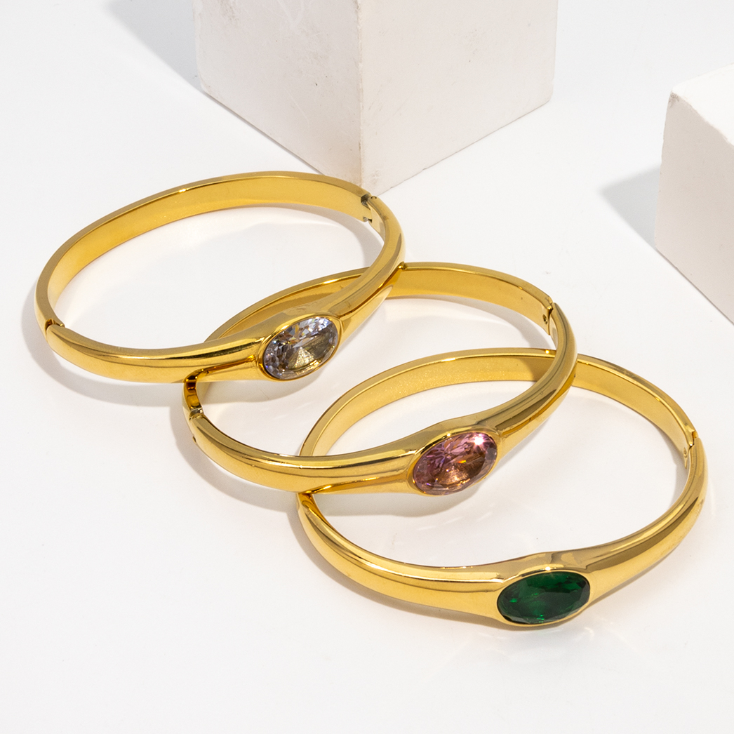 Non Tarnish Gold Plated Stainless Steel Green Cubic Zircon Buckle Cuff ...